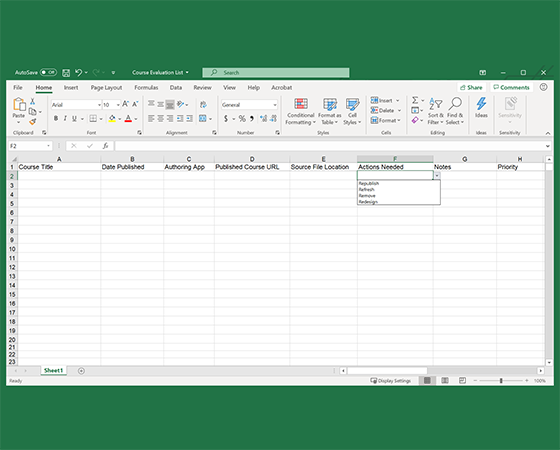 Course Evaluation Spreadsheet - Downloads - E-Learning Heroes